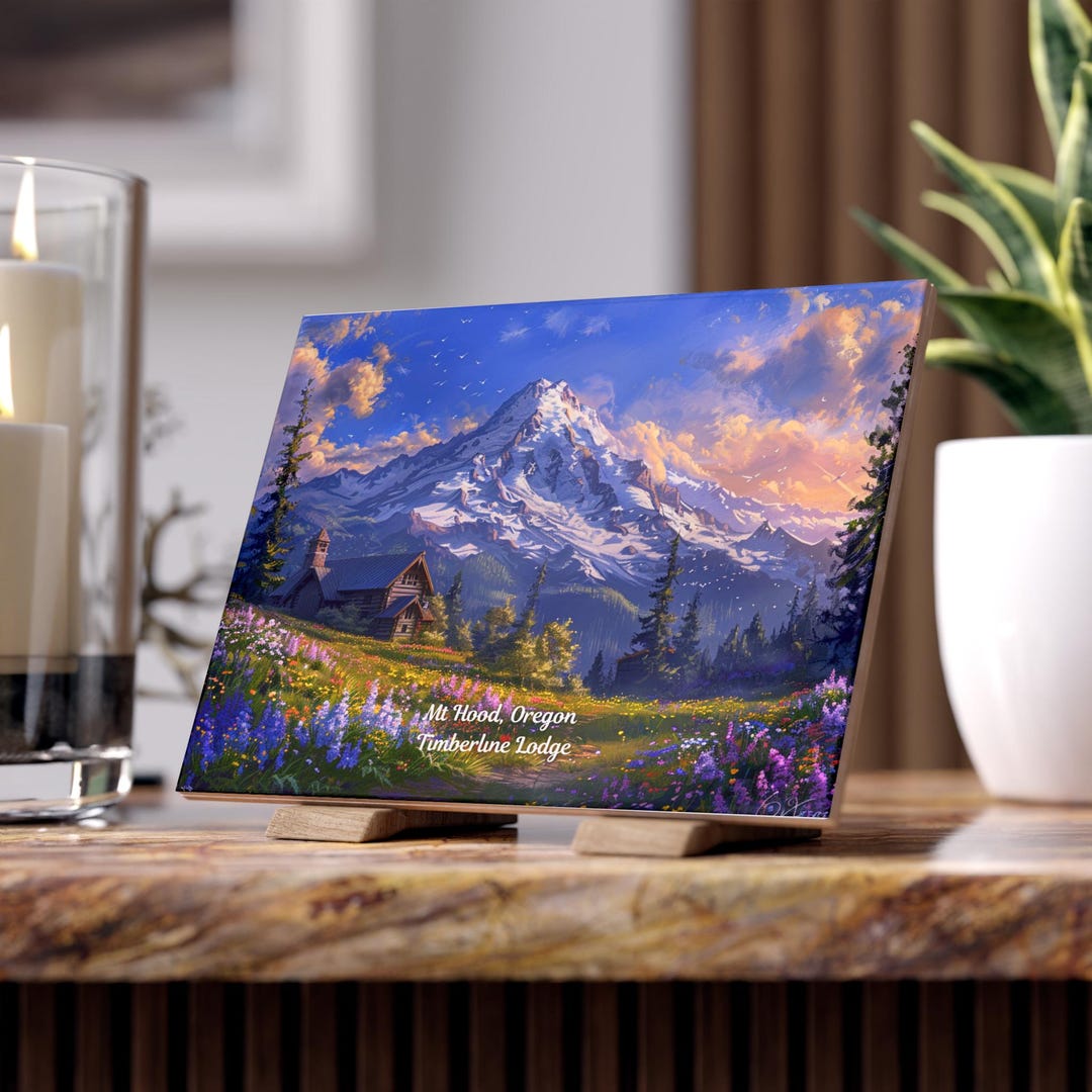 Mt Hood Ceramic Tile: Timberline Lodge, Oregon Wildflower Decor (8x6 ...
