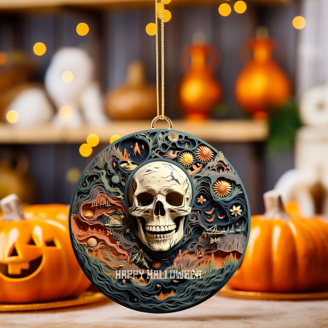 Halloween Skeleton Paper Quill Art Ceramic Ornament, Spooky Skeleton ...