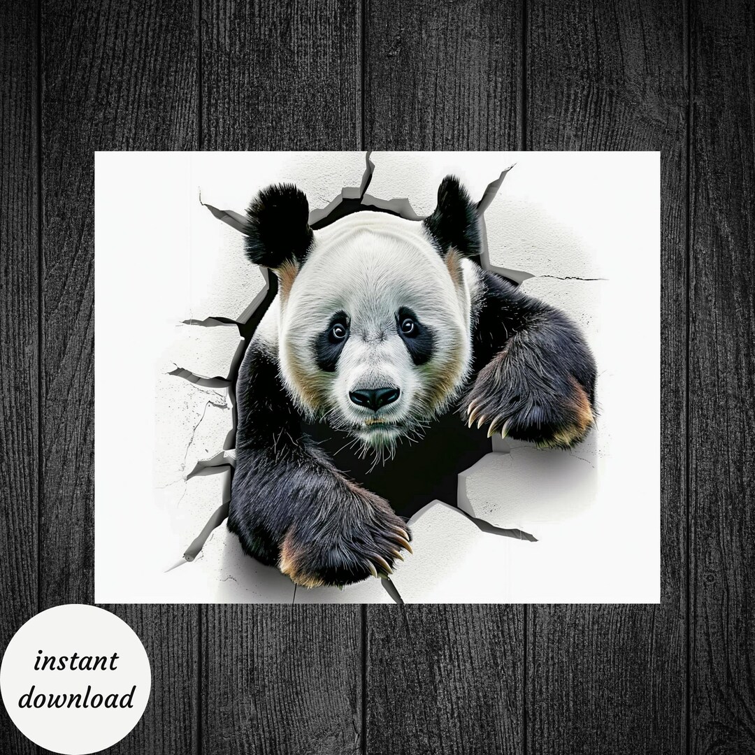 3D Breakthrough Panda Wall Art Print, Cute Animal Decor, Unique Gift ...