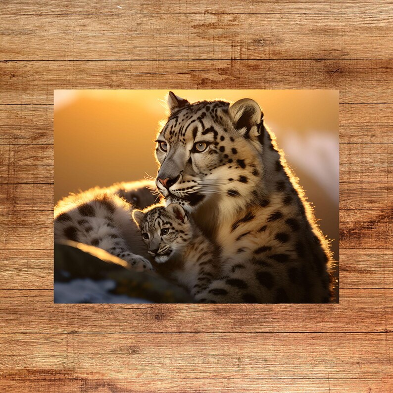 Snow Leopard Mother and Cub Satin Poster: Wildlife Wall Art - Etsy