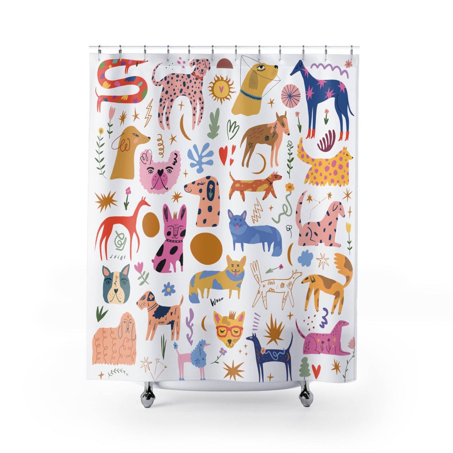 Dog Lover Shower Curtain, Animal Lover Shower Curtain, Retro & Fun Dog ...