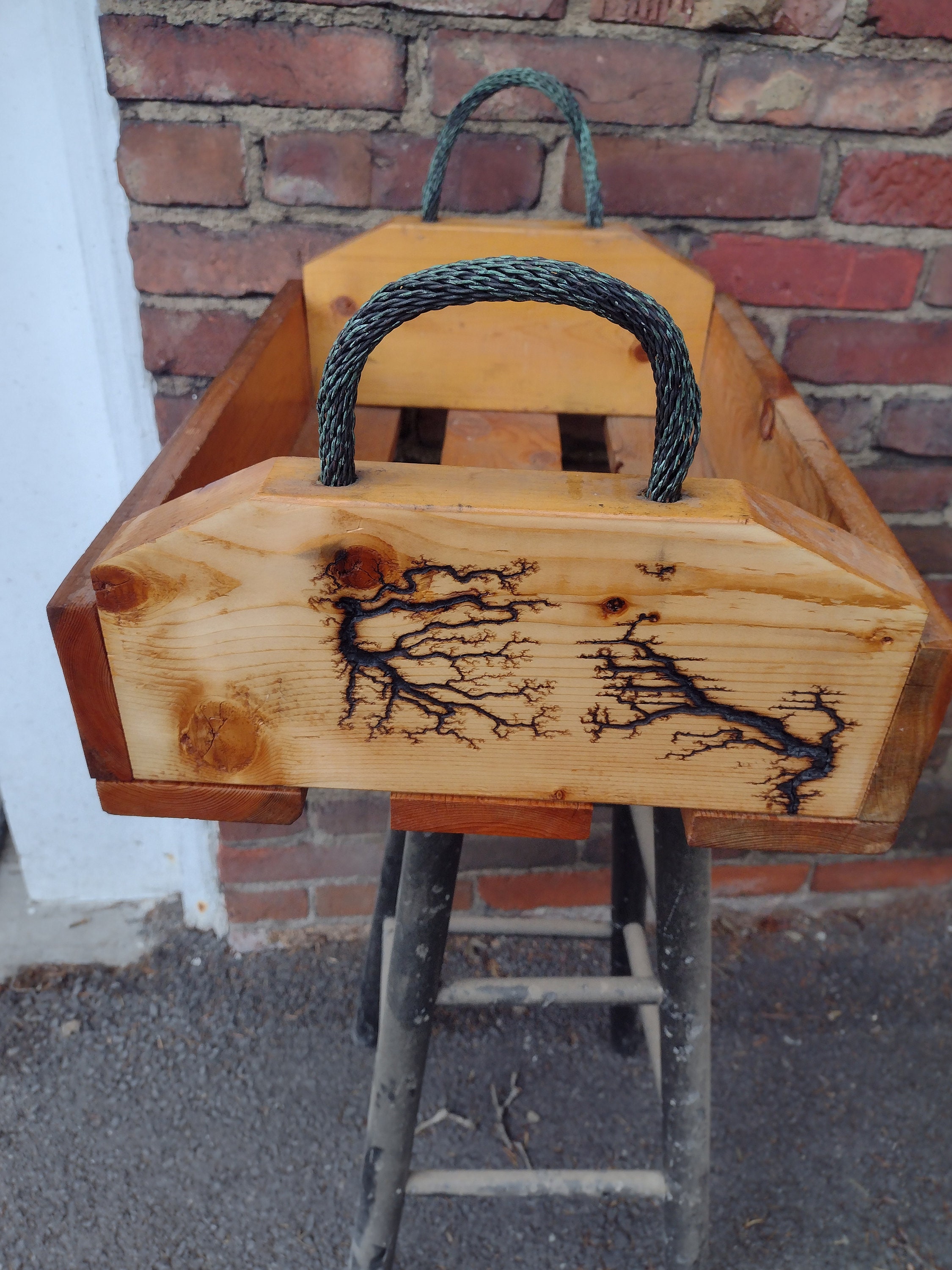 Fractal Burned Wooden Crate With Copper Handles - Etsy