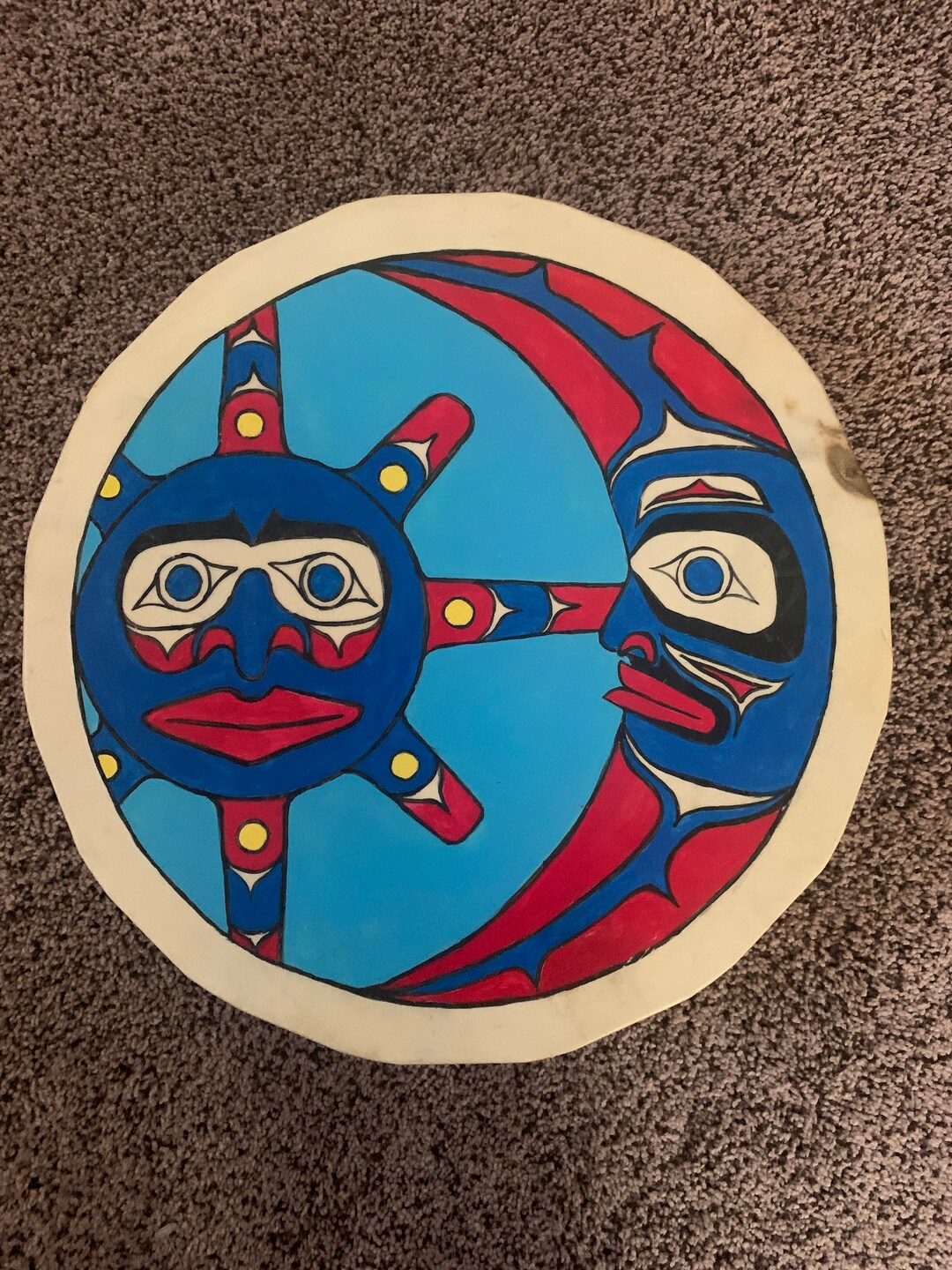 Hand Made Deerskin Hand Drum ,west Coast Design, Moon and Sun 14 ...