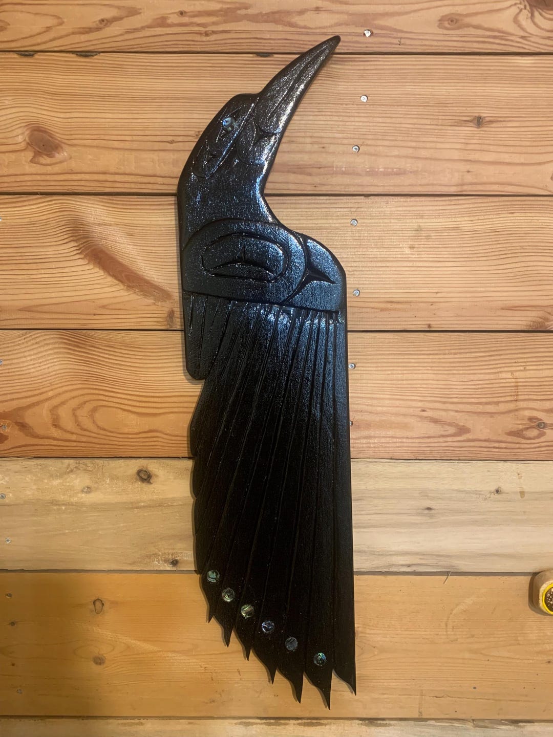 Hand Carved Northwest Coast Style Raven . Wall Hanging With 7 Abalone ...