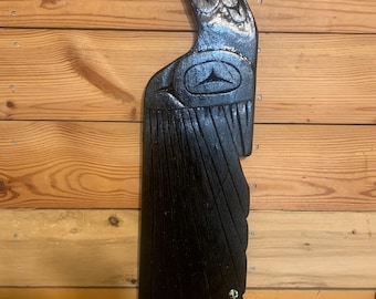 Hand Carved Northwest Coast Style Raven . Wall Hanging With 7 Abalone ...