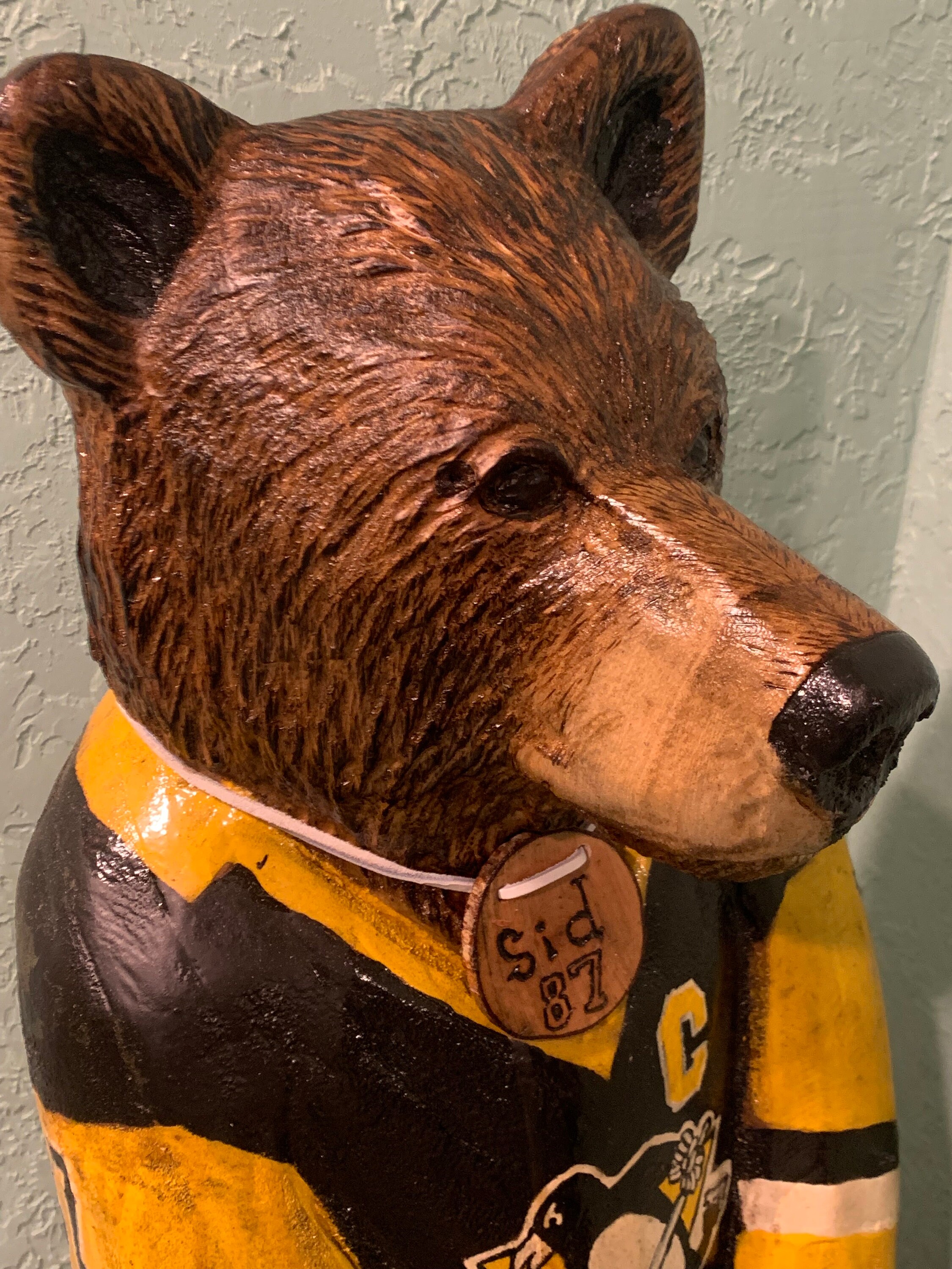 Chainsaw Carved Standing Bear, Sid, Pittsburg Penguins Jersey 87 Bear ...