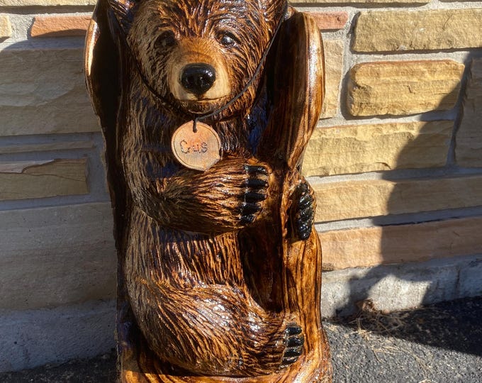 Chainsaw Carved Bear in Log. Gus! One of a Kind! Sweet Bear! - Etsy