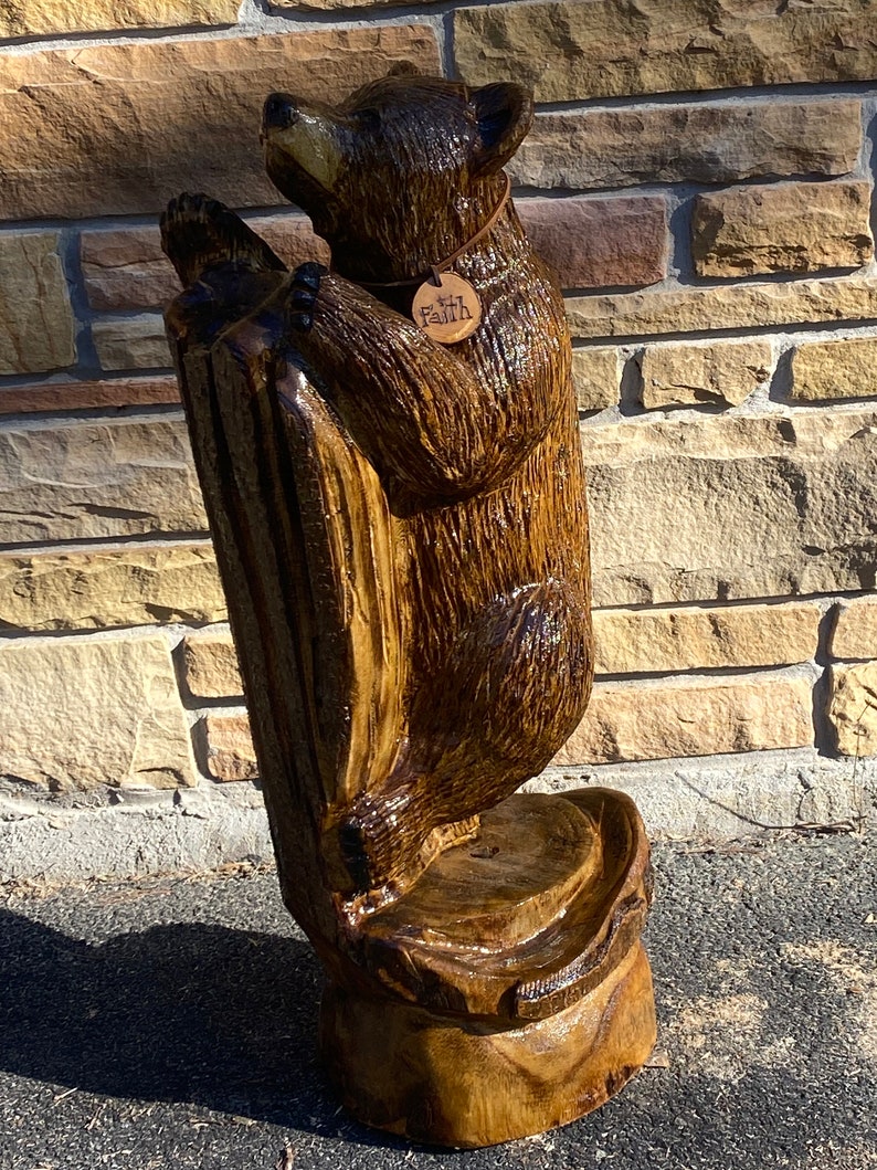 Bear Chainsaw Carved Standing by Log. Named faith Wood Carved,one of a ... Bear Chainsaw Carved Standing by Log. Named faith Wood Carved,one of a ...