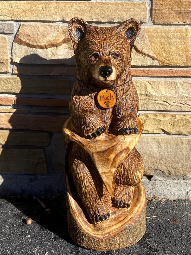 Chainsaw Carved Bear in Log. Mack ! One of a Kind! Sweet Bear! - Etsy