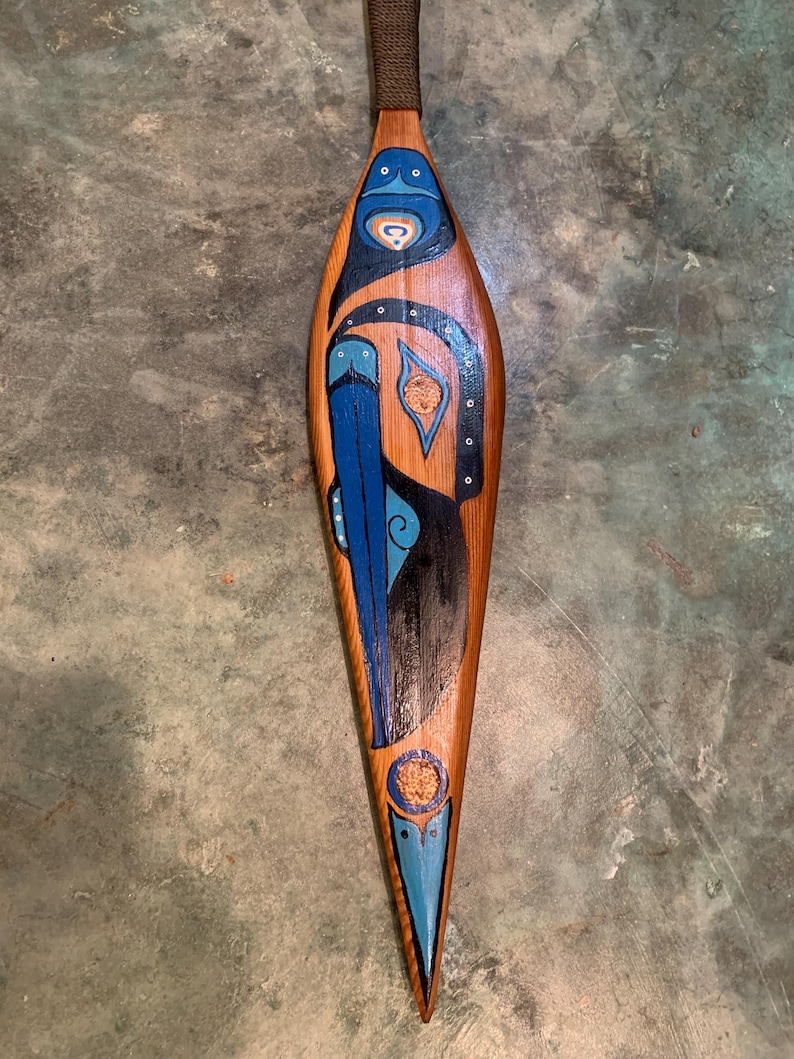 Hand Carved Northwest Coast Style Winter Raven 5 Ft. Paddle . Western ...