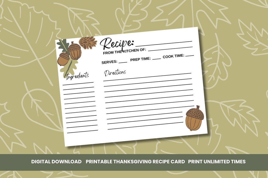 Thanksgiving Recipe Card Printable - Etsy