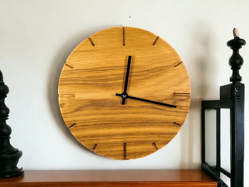 Unique Wooden Clock for Wall, Modern Oak Wood Wall Clock 24 Cm, Large ...