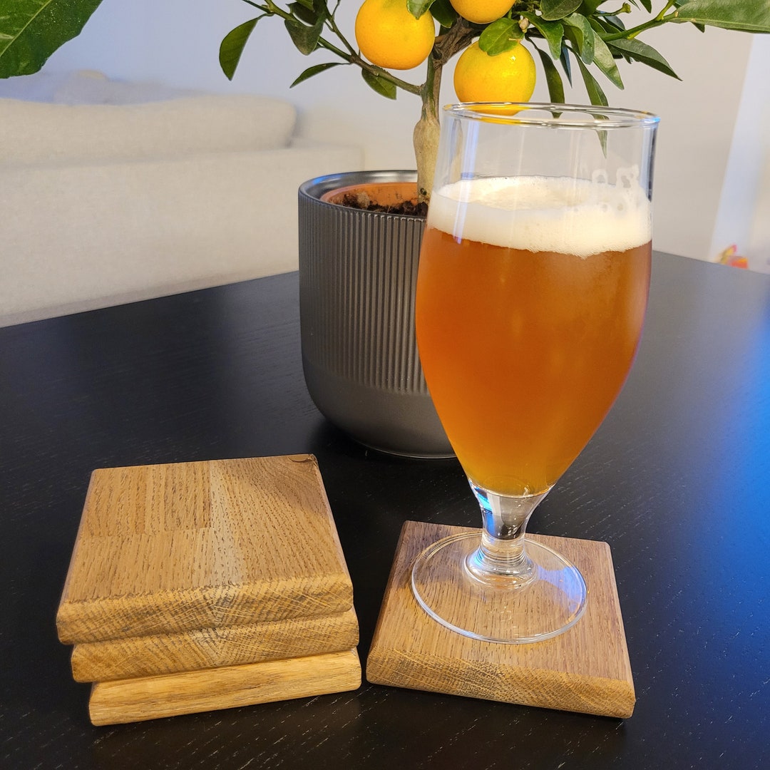 Handmade Oak Wood Coasters Set of 4 - 10x10cm, Wooden Coasters Set ...
