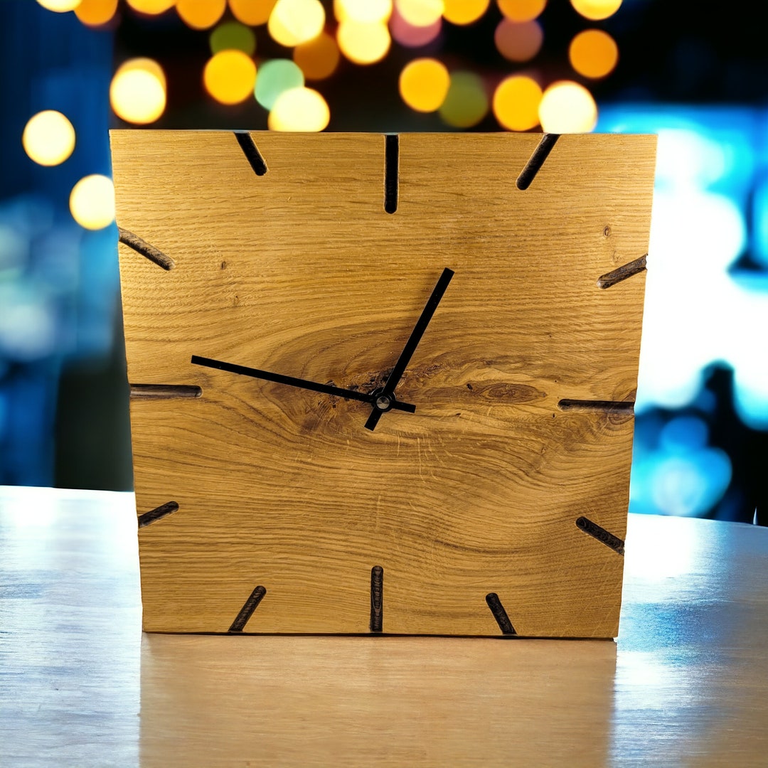 Oak Wood Wall Clock, Handmade Square Oak Wood Clock, Rustic Oak Wood ...