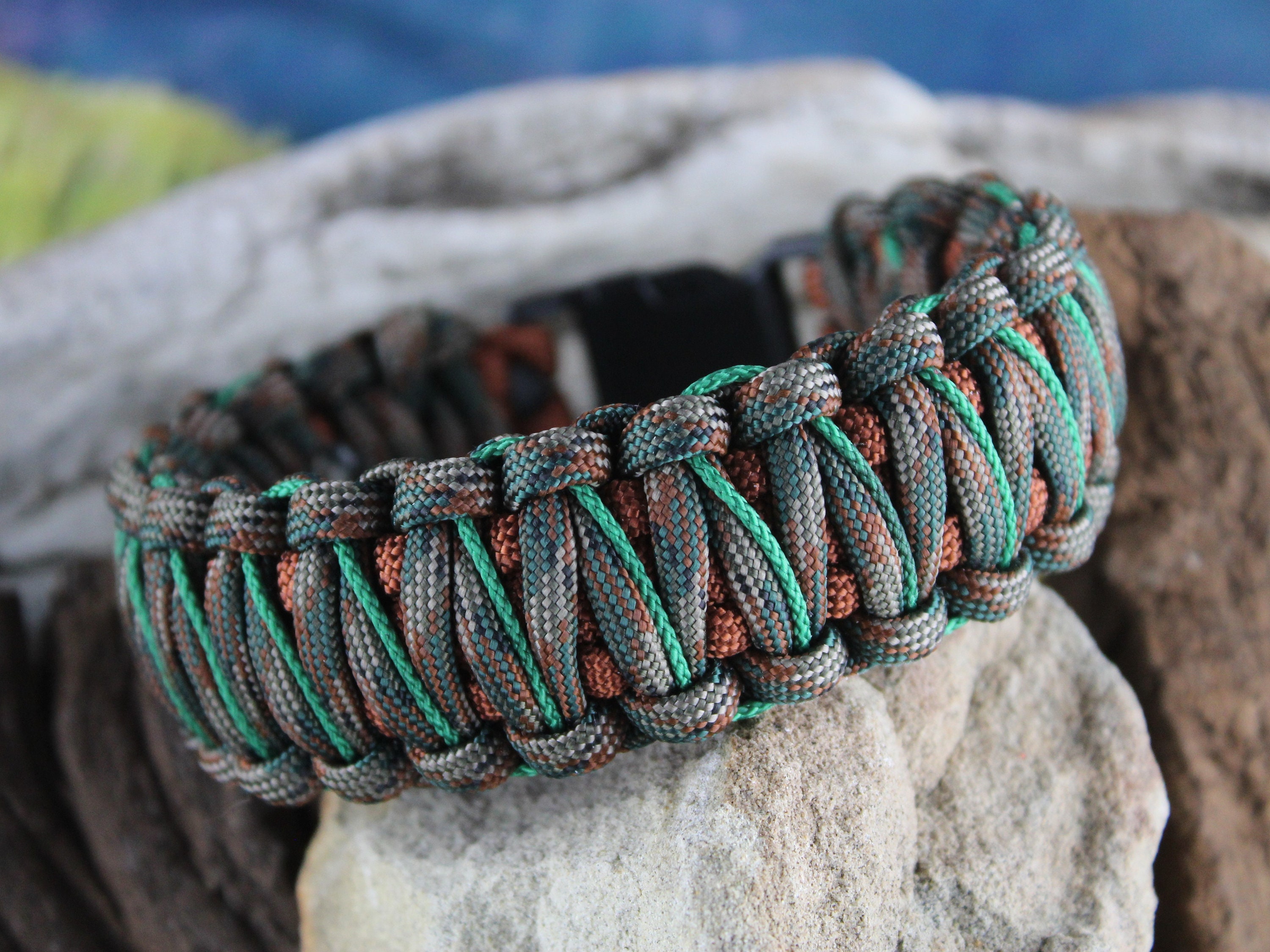 Woodland Camo Mens Paracord Bracelet, Stitched Masculine Cuff, Cord ...