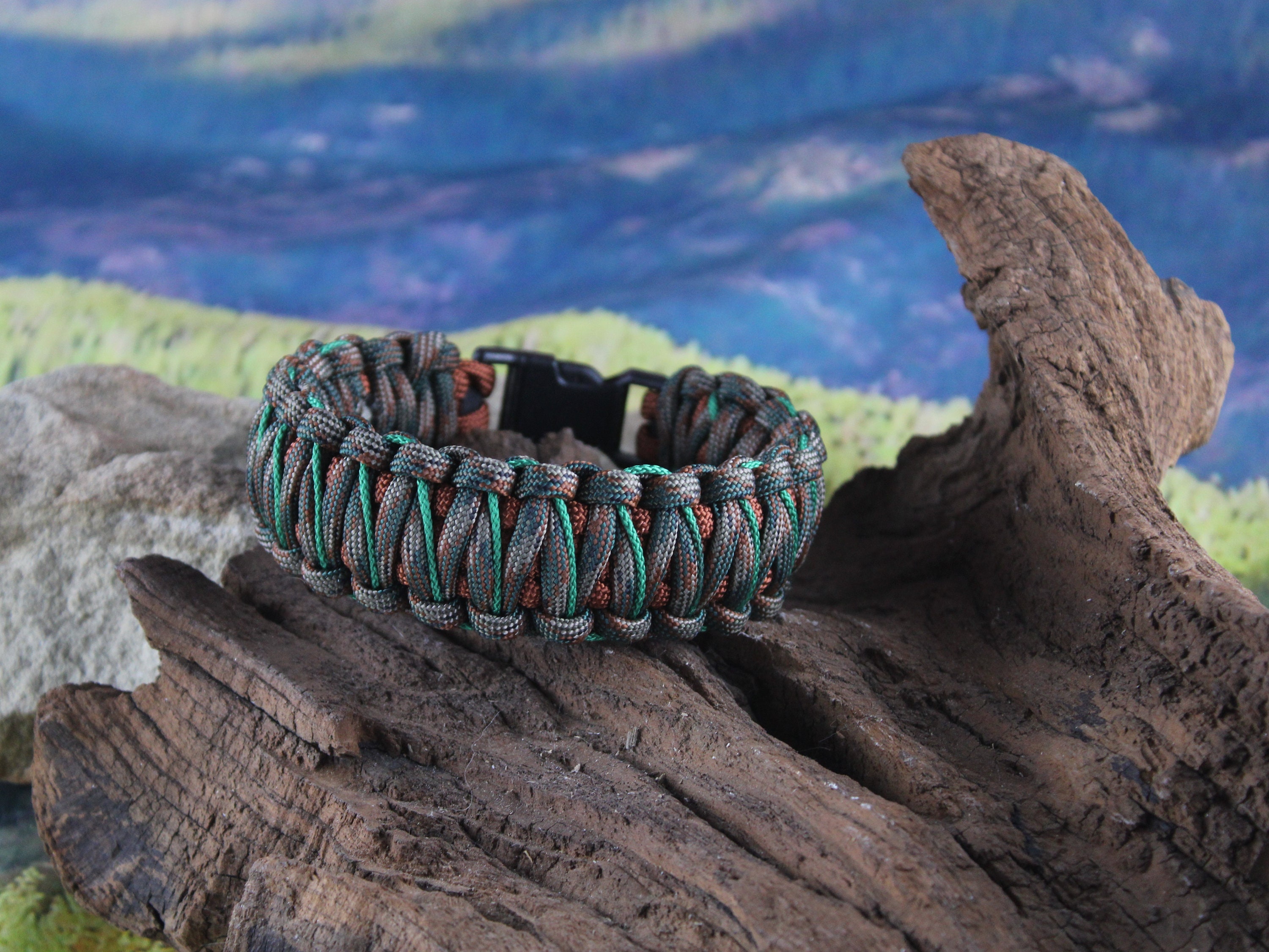 Woodland Camo Mens Paracord Bracelet, Stitched Masculine Cuff, Cord ...