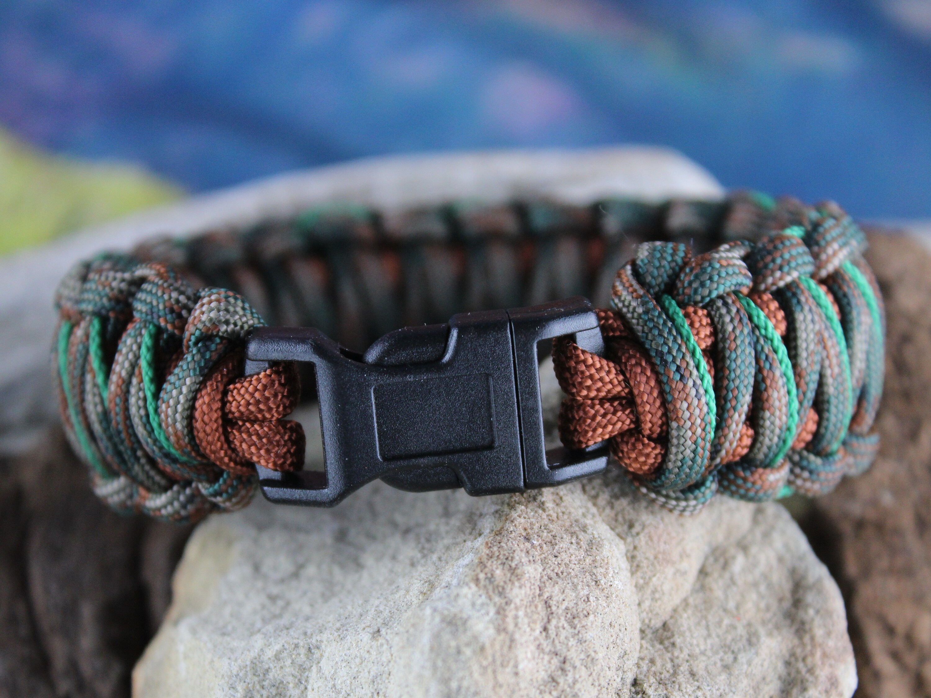 Woodland Camo Mens Paracord Bracelet, Stitched Masculine Cuff, Cord ...
