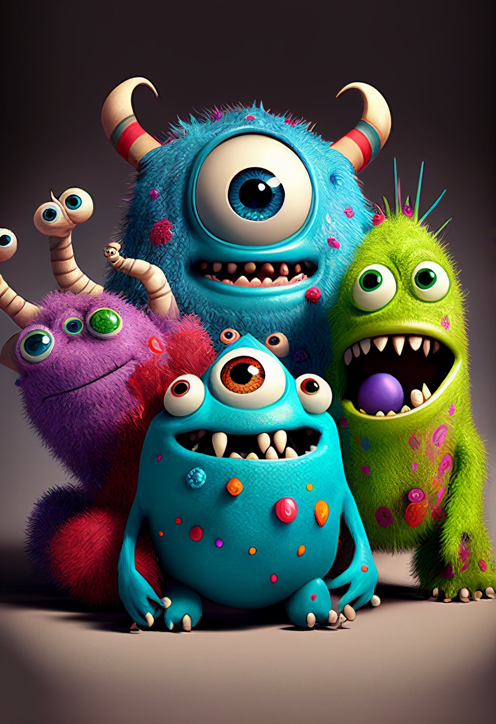CUTE MONSTERS Set of 3 Cute Pixar Monsters Art Print Poster - Etsy