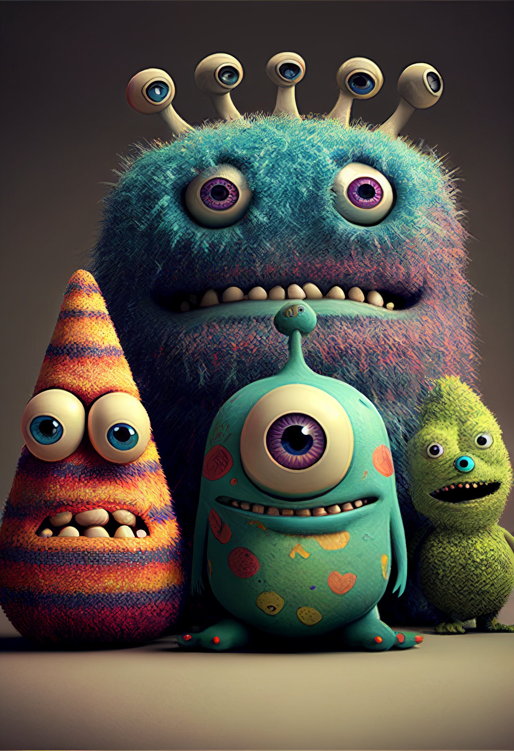 CUTE MONSTERS Set of 3 Cute Pixar Monsters Art Print Poster - Etsy