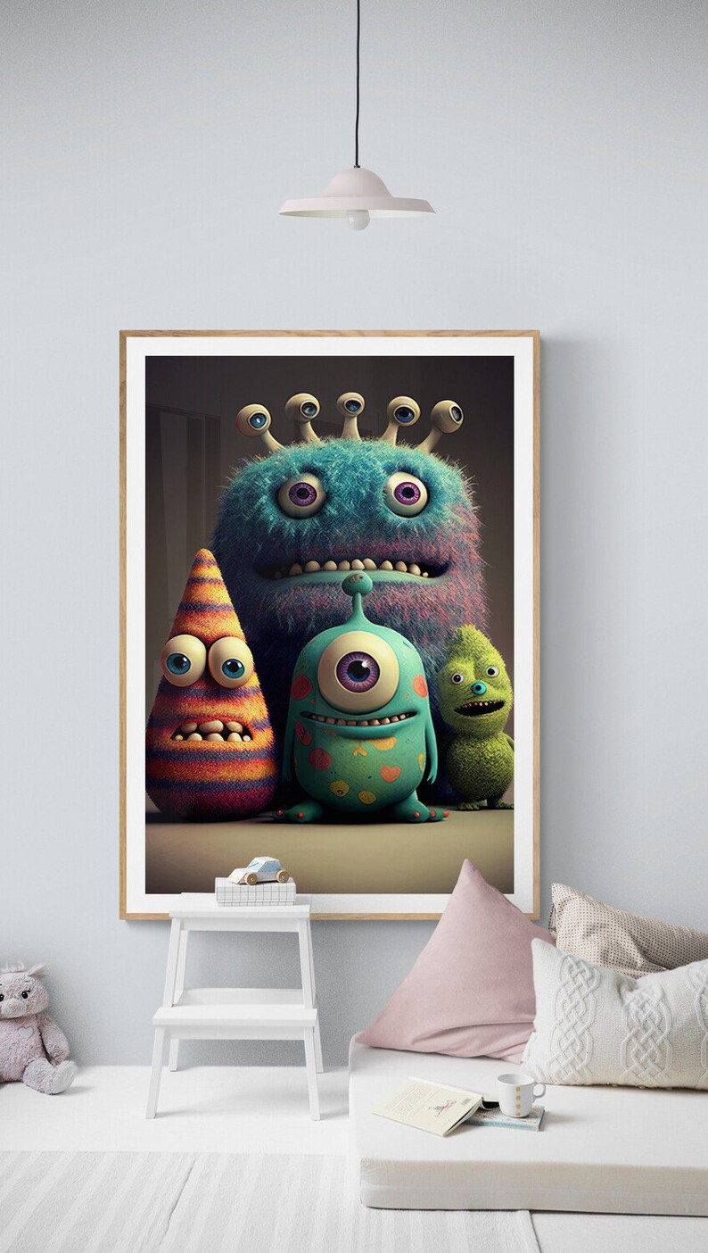 CUTE MONSTERS - Set of 3 Cute Pixar Monsters Art Print Poster Wall ...