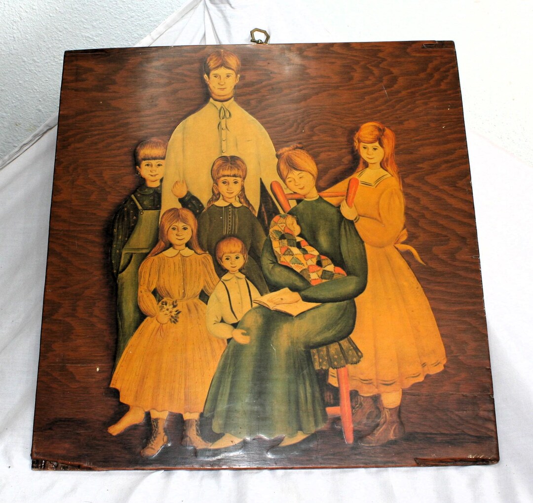 Vintage Folk Art Family Portrait Wall Decoration - Unique Plywood Art ...