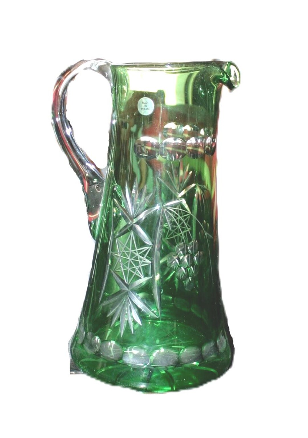 Vintage Green Lead Crystal Pitcher: Etched Sunburst Design, Made in ...