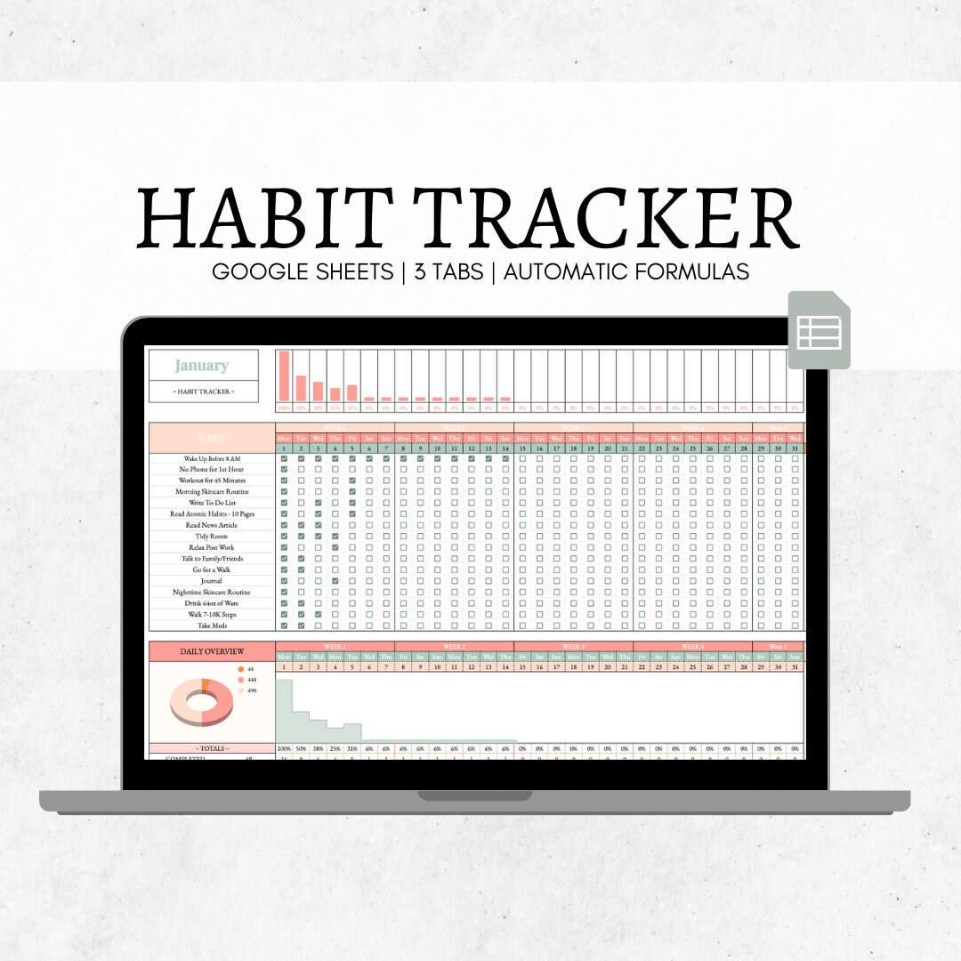 Habit Tracker, Google Sheets Daily Planner Template, Google Sheets Goal ...
