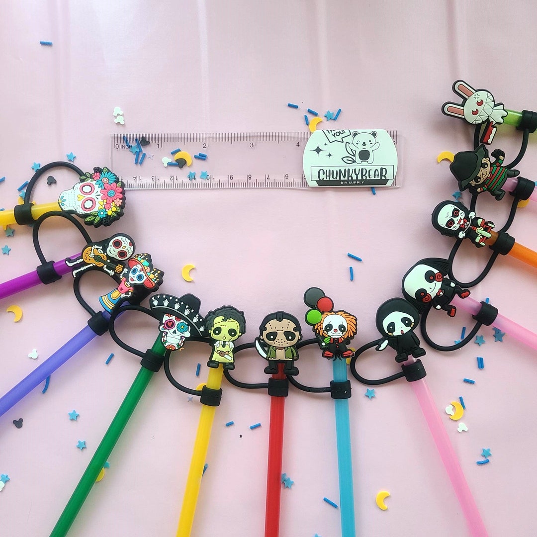 Scary Theme Straw Toppers, Straw Charm, Straw Covers, Reusable Straw ...
