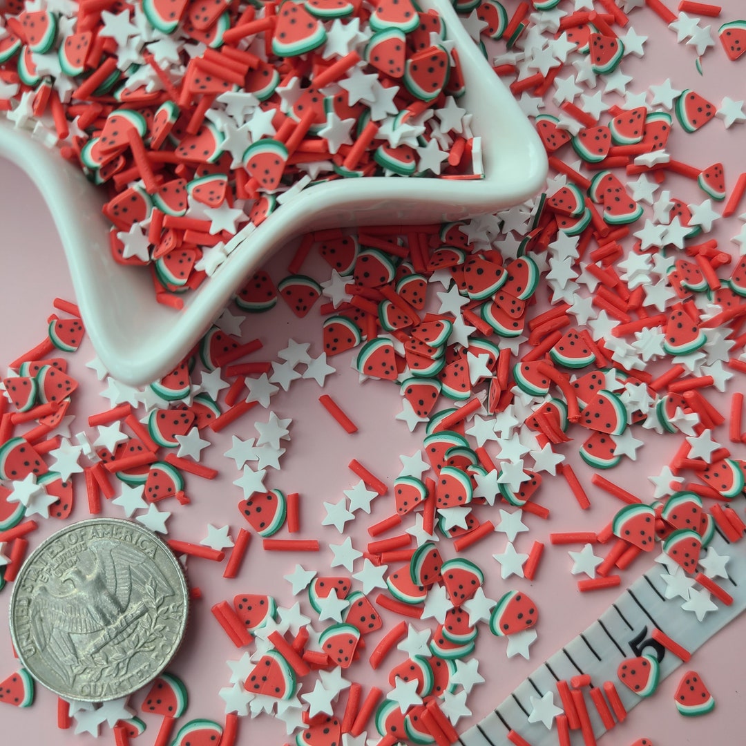 Watermelon White Star Red Sparkles Clay Slices, Slime Sprinkles ...