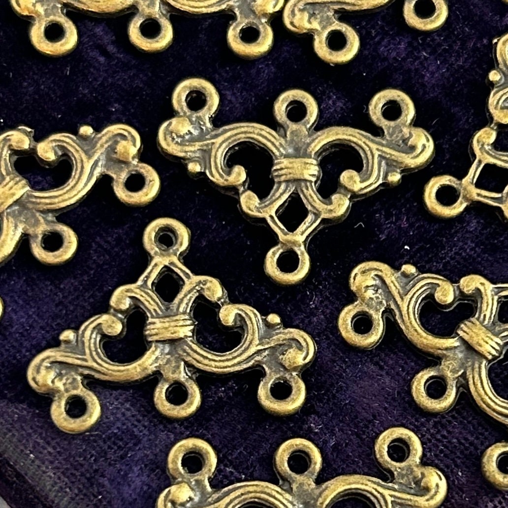 Lot of 2, Necklace Connector, Three Loop Connector, Multi Hole ...