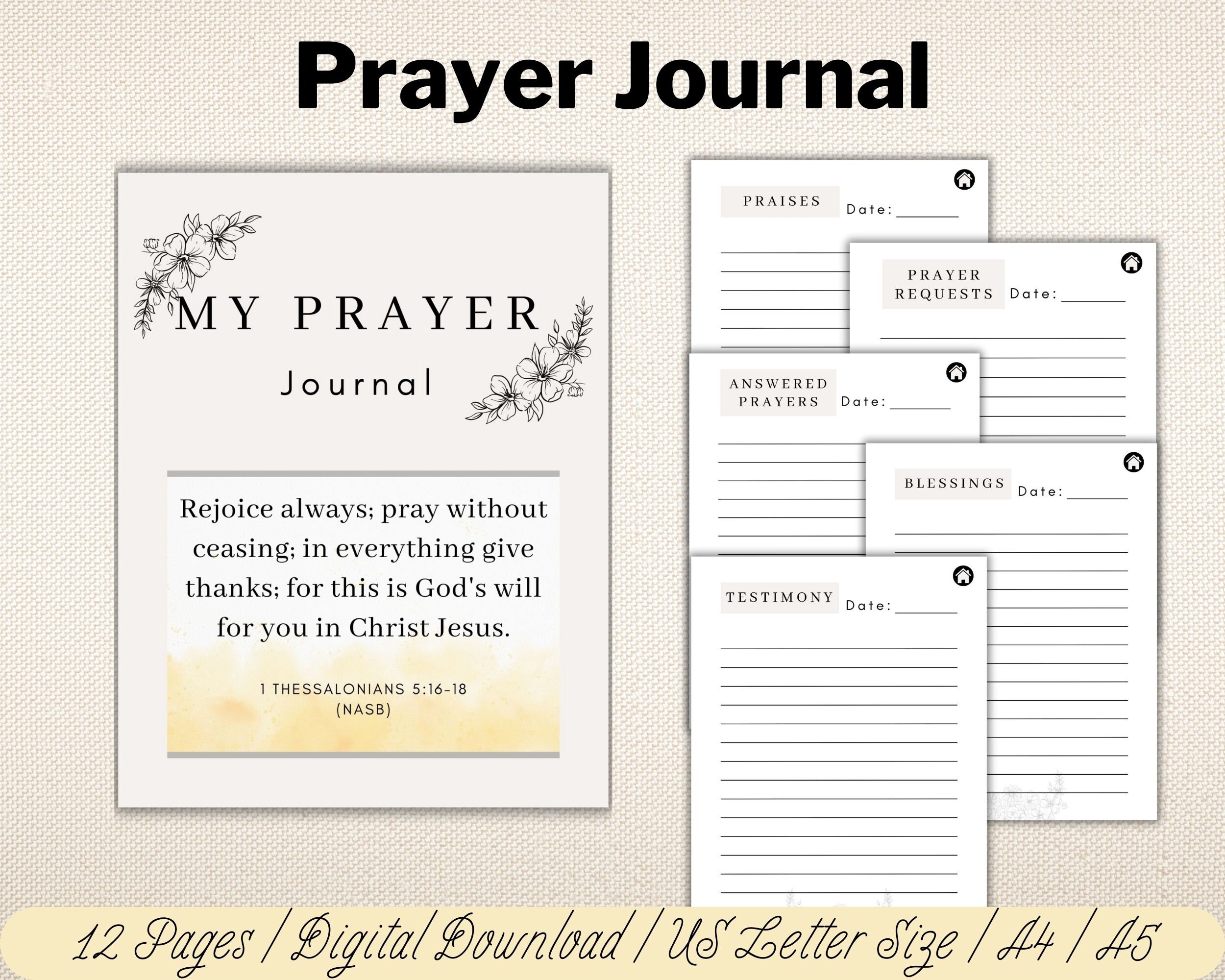 Neutral Prayer Journal | Prayer Planner Printable | Digital Gratitude ...