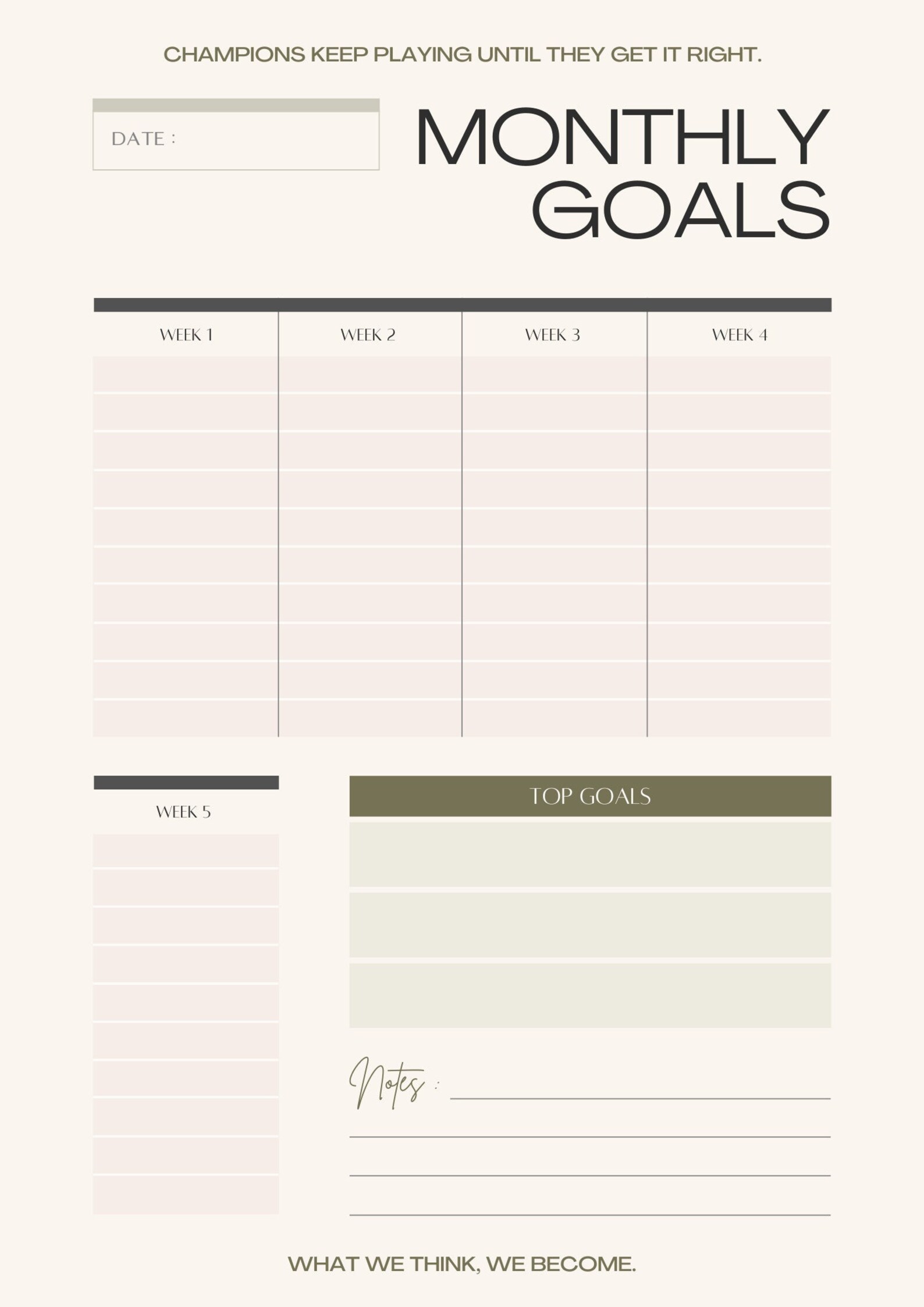 Neutral Minimalist Monthly Goals Planner | Printable | Digital Download ...