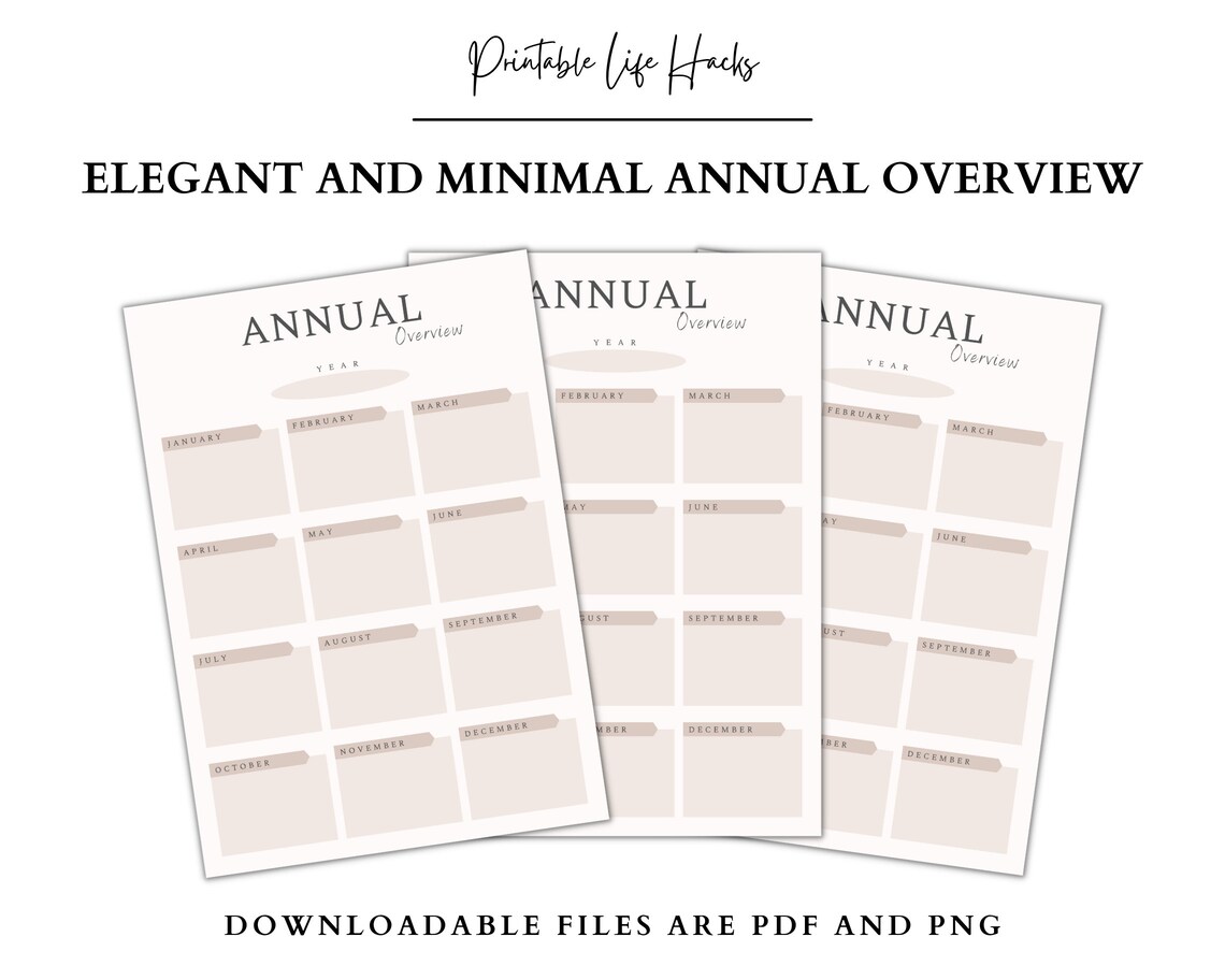 Elegant and Minimal Annual Overview Planner Printable - Etsy
