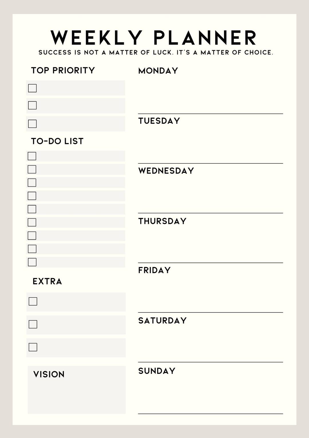 Minimalist Weekly Planner, Time Organizer, Schedule Planner ...
