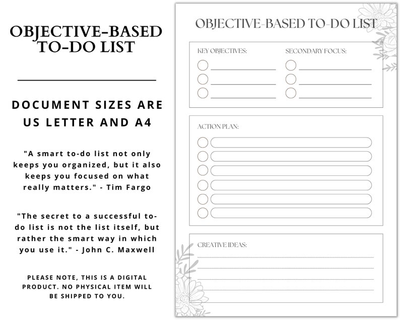 Objective-based To-do List Printable Digital Download - Etsy
