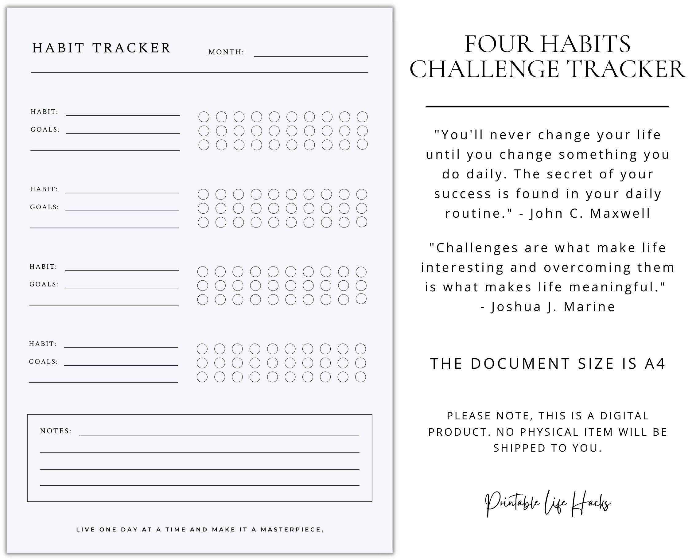 The Four Habits Challenge Tracker Printable Digital Download - Etsy