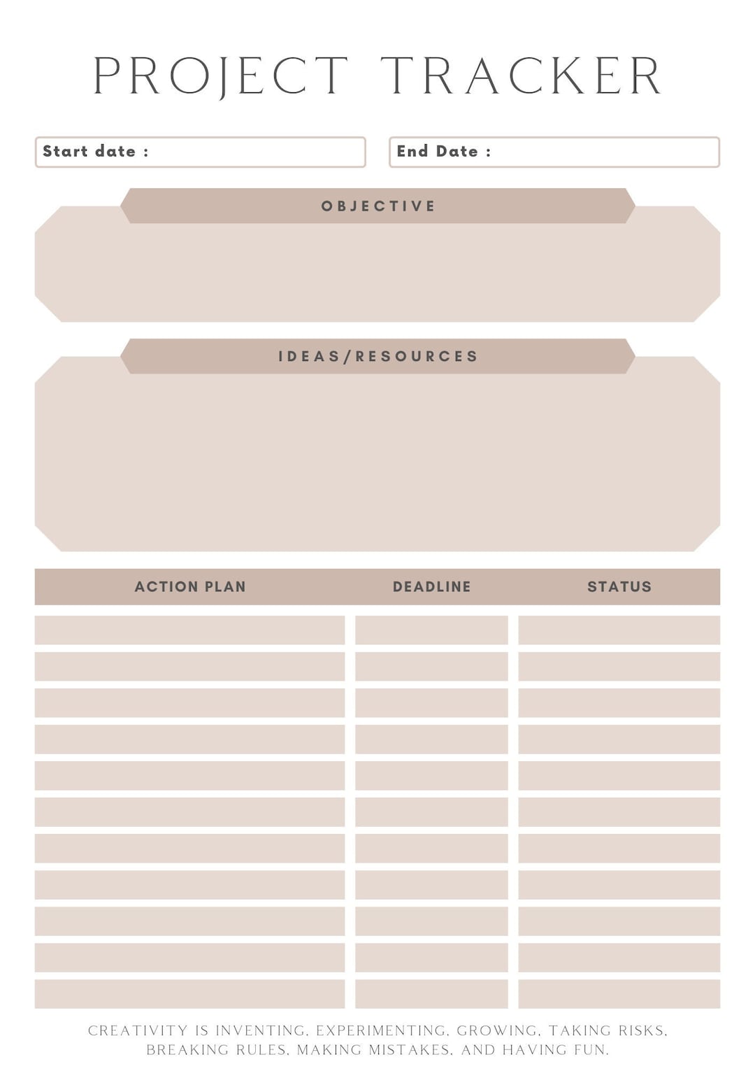 Brown Elegant Project Tracker Sheet Planner | Printable | Digital ...