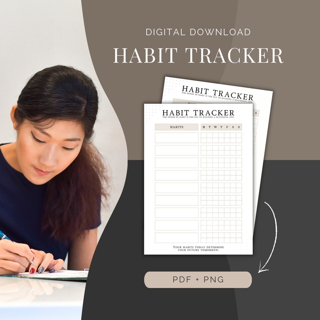 White Beige Habit Tracker Checklist Planner Printable Digital Download ...