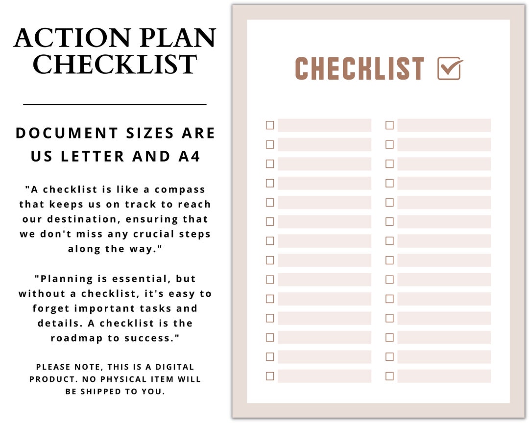 Action Plan - Brown Minimalist Checklist Page Planner | Printable ...