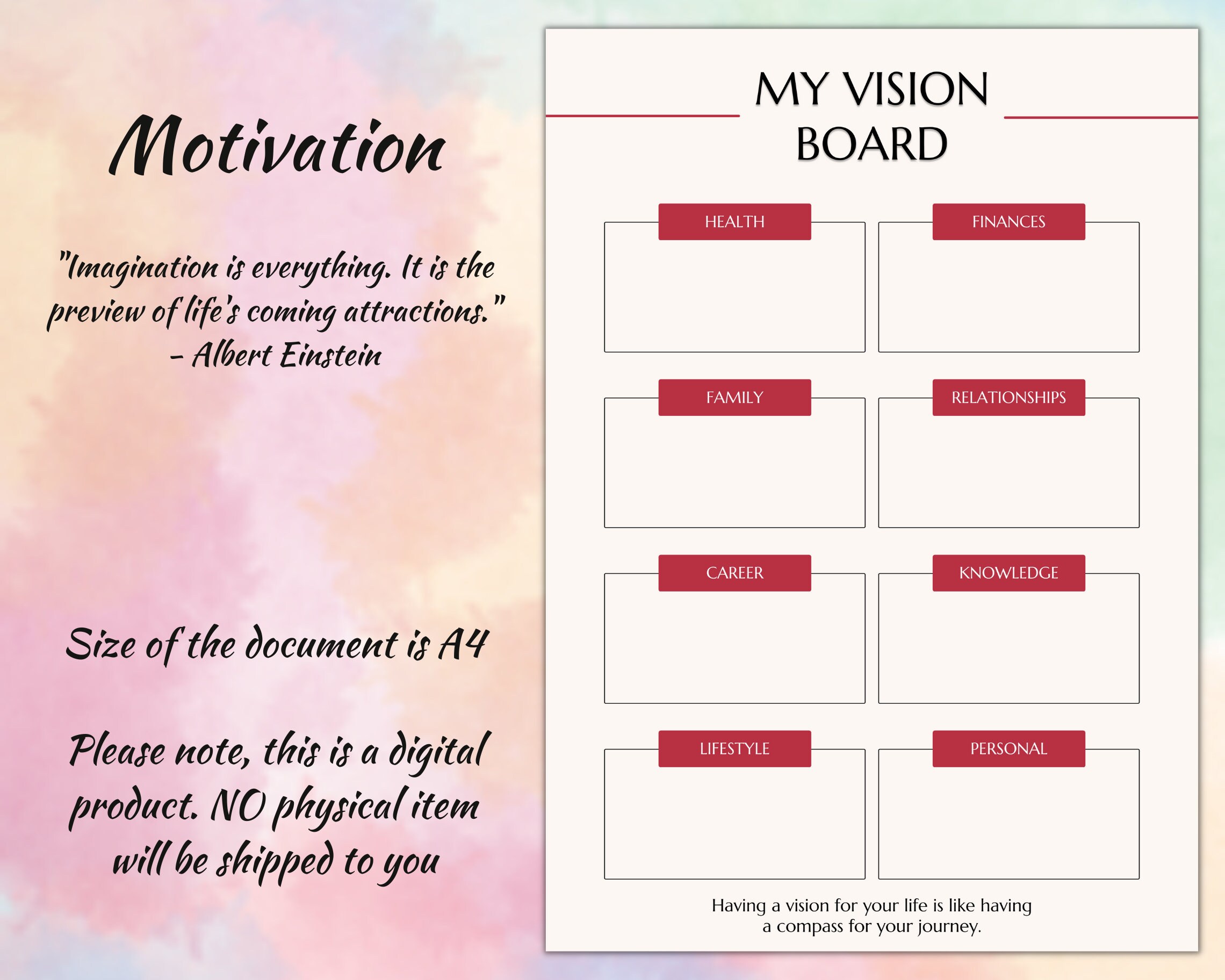Red Ivory Minimalist Vision Board Personal Planner | Printable ...
