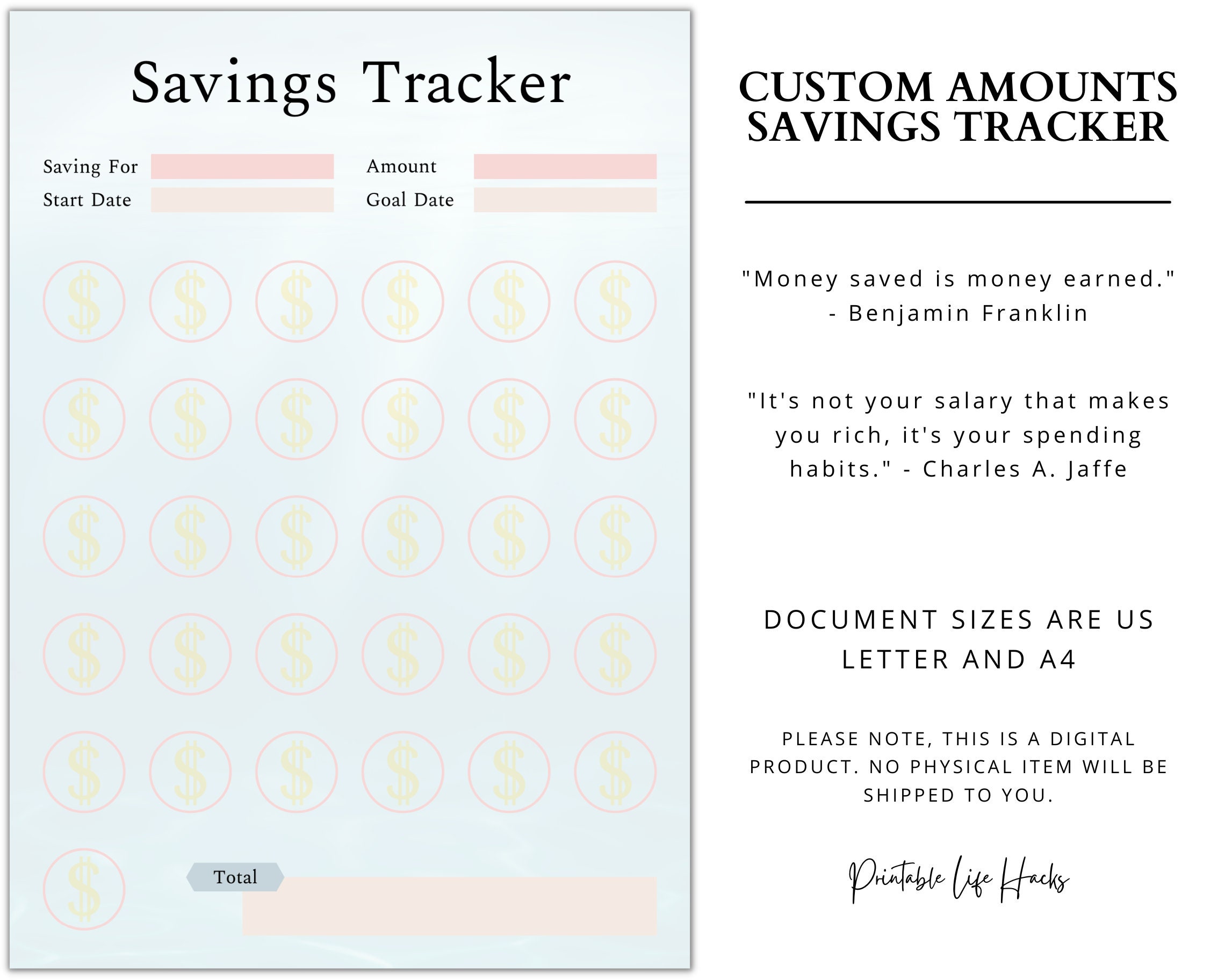 Custom Amounts Savings Tracker Sheet | Printable | Digital Download - Etsy