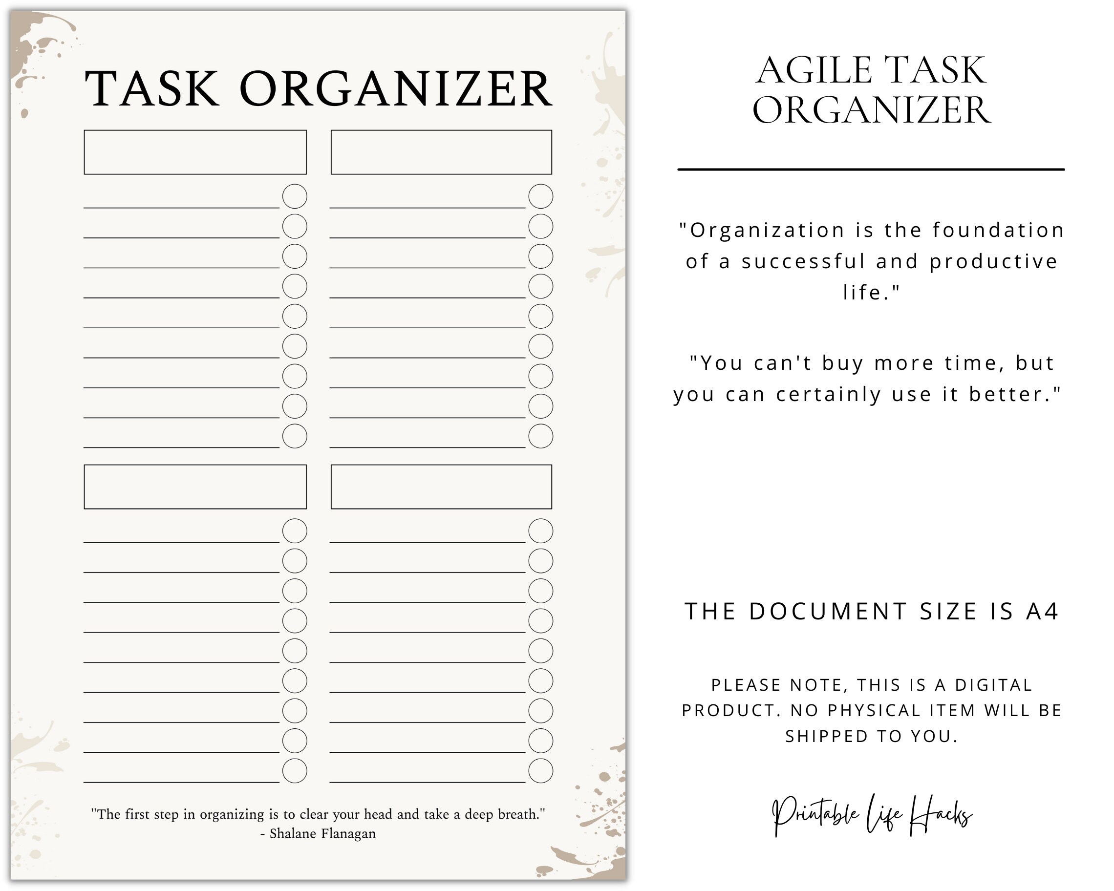 Task Organizer Planner Template | Printable | Digital Download - Etsy