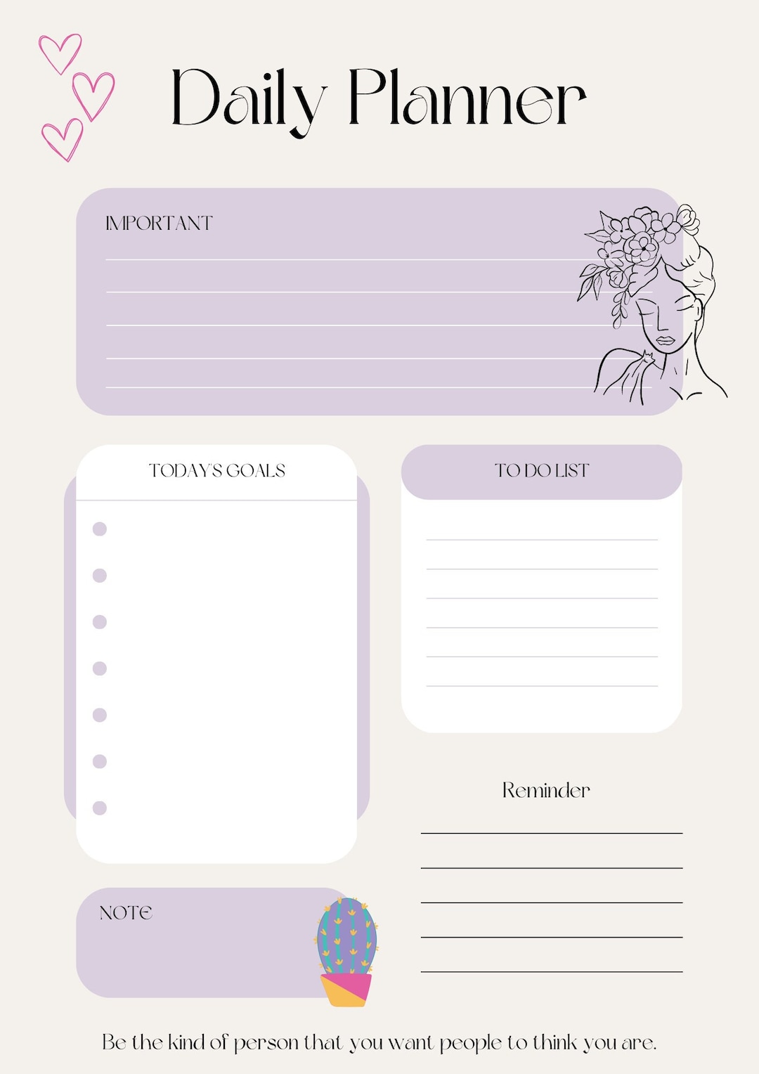 Grey Purple Minimalist Daily Planner | Printable | Digital Download - Etsy