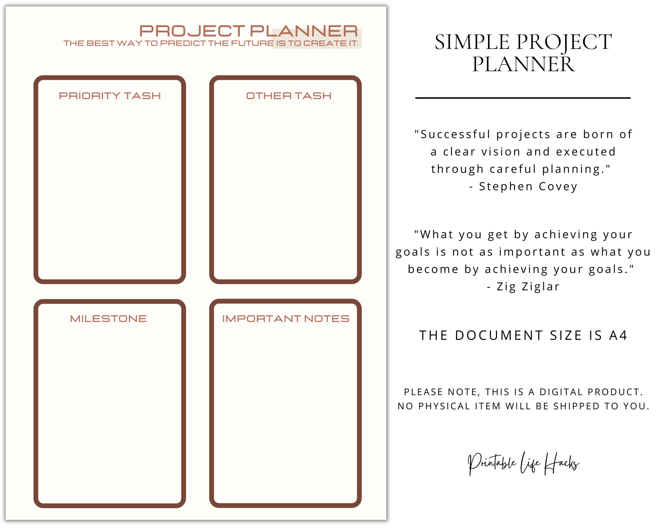 Elegant Simple Project Planner | Printable | Digital Download - Etsy
