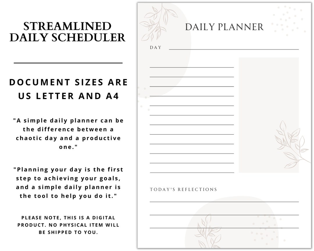 Streamlined Daily Scheduler - Daily Planner | Printable | Digital ...