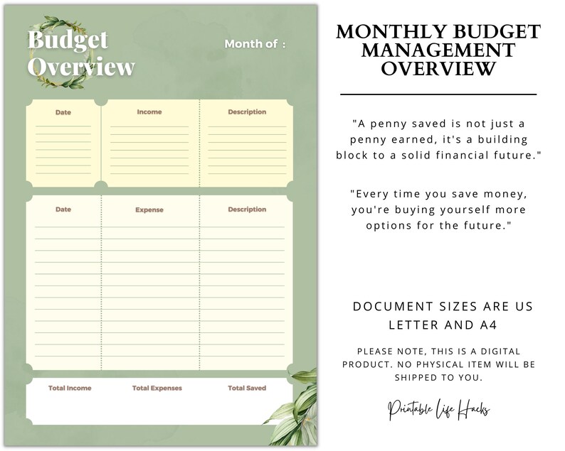 Wealth Management Monthly Budget Overview | Printable | Digital ...