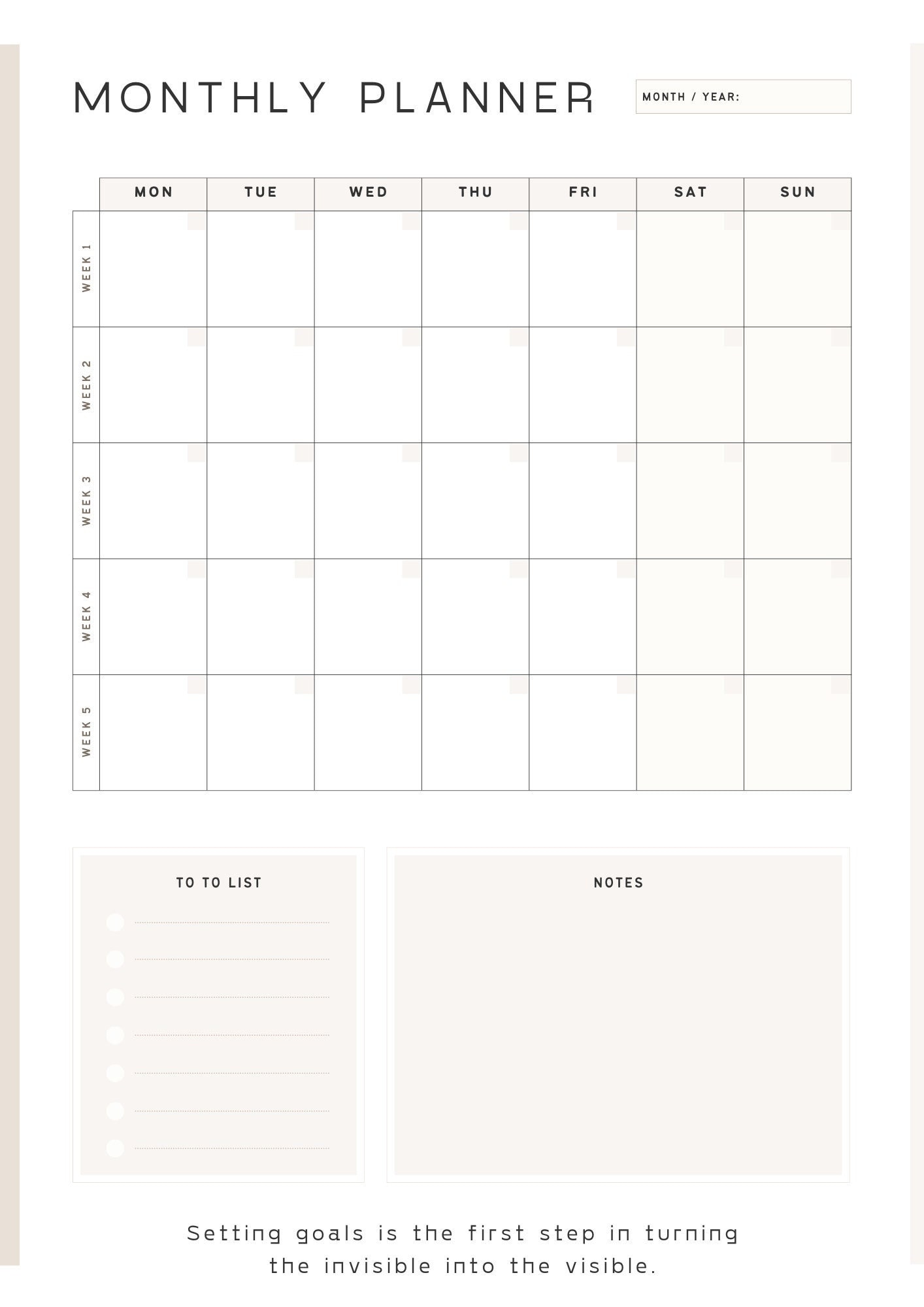 Undated Simple Monthly Planner | Printable | Digital Download - Etsy