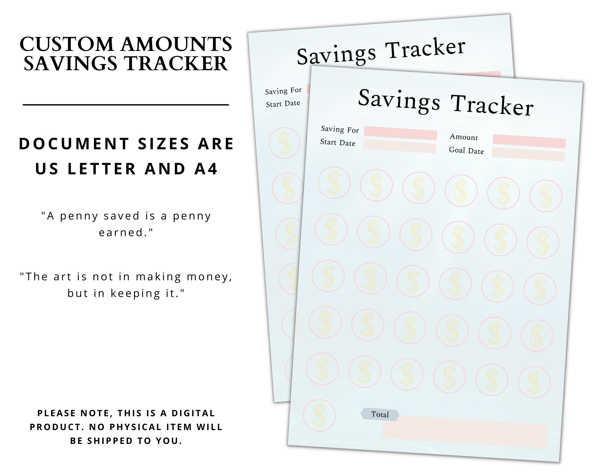 Custom Amounts Savings Tracker Sheet Printable Digital Download - Etsy