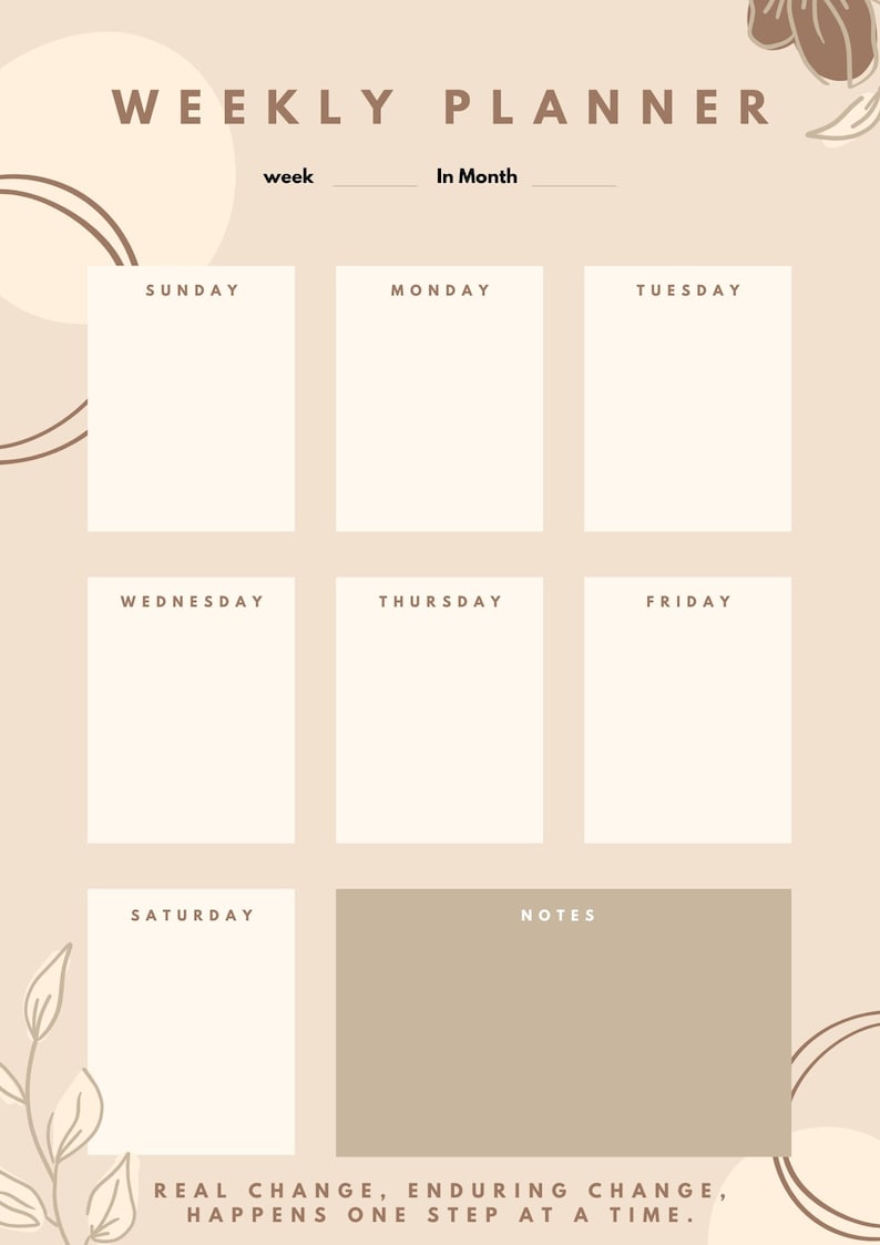 Cream Aesthetic Weekly Planner | Printable | Digital Download - Etsy