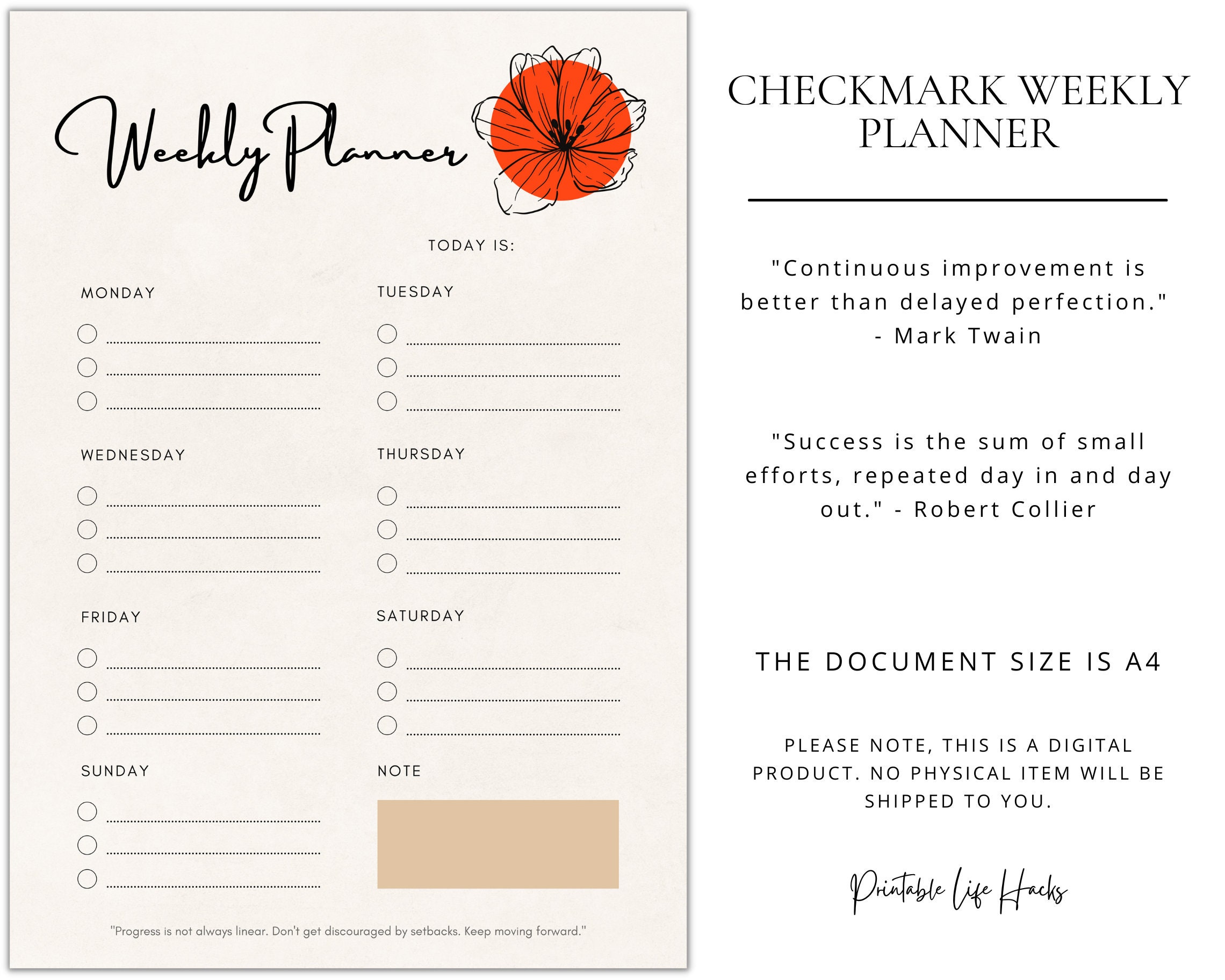 Simple Flower Weekly Planner | Printable | Digital Download - Etsy